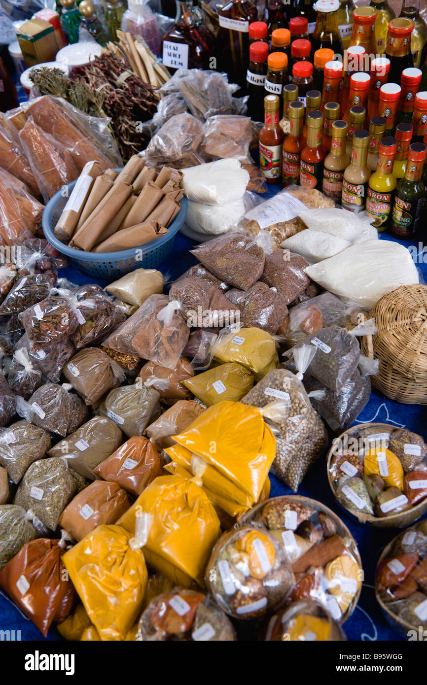 WEST INDIES Caribbean St Lucia Castries Market Packets of local produce ...