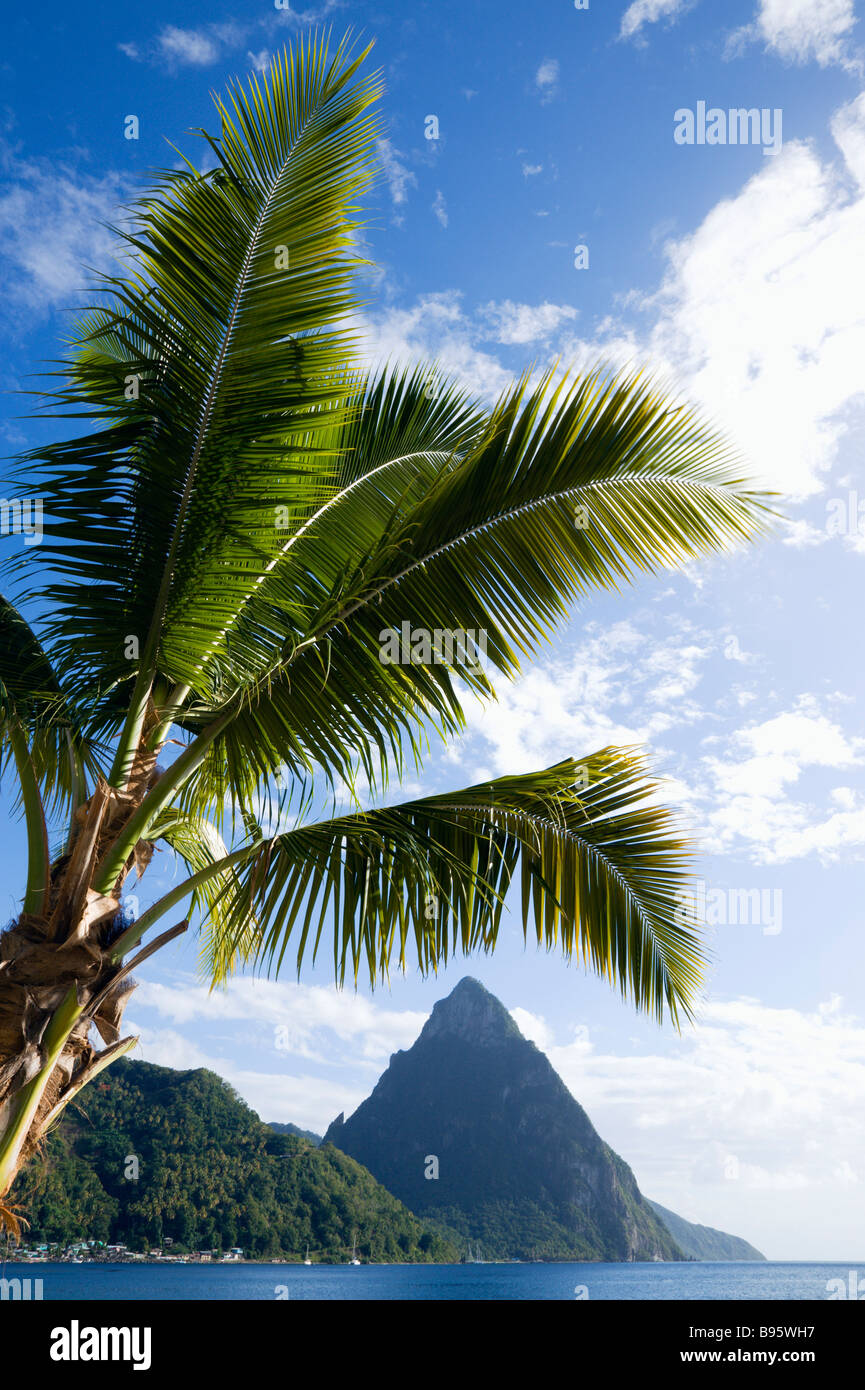 WEST INDIES Caribbean St Lucia Soufriere Pitons Beach lined with ...