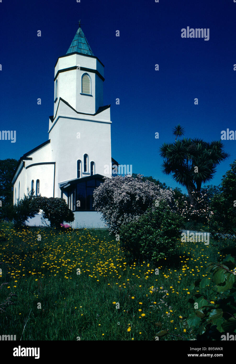 Ireland, County Kerry, Sneem. Exterior of white church building with ...