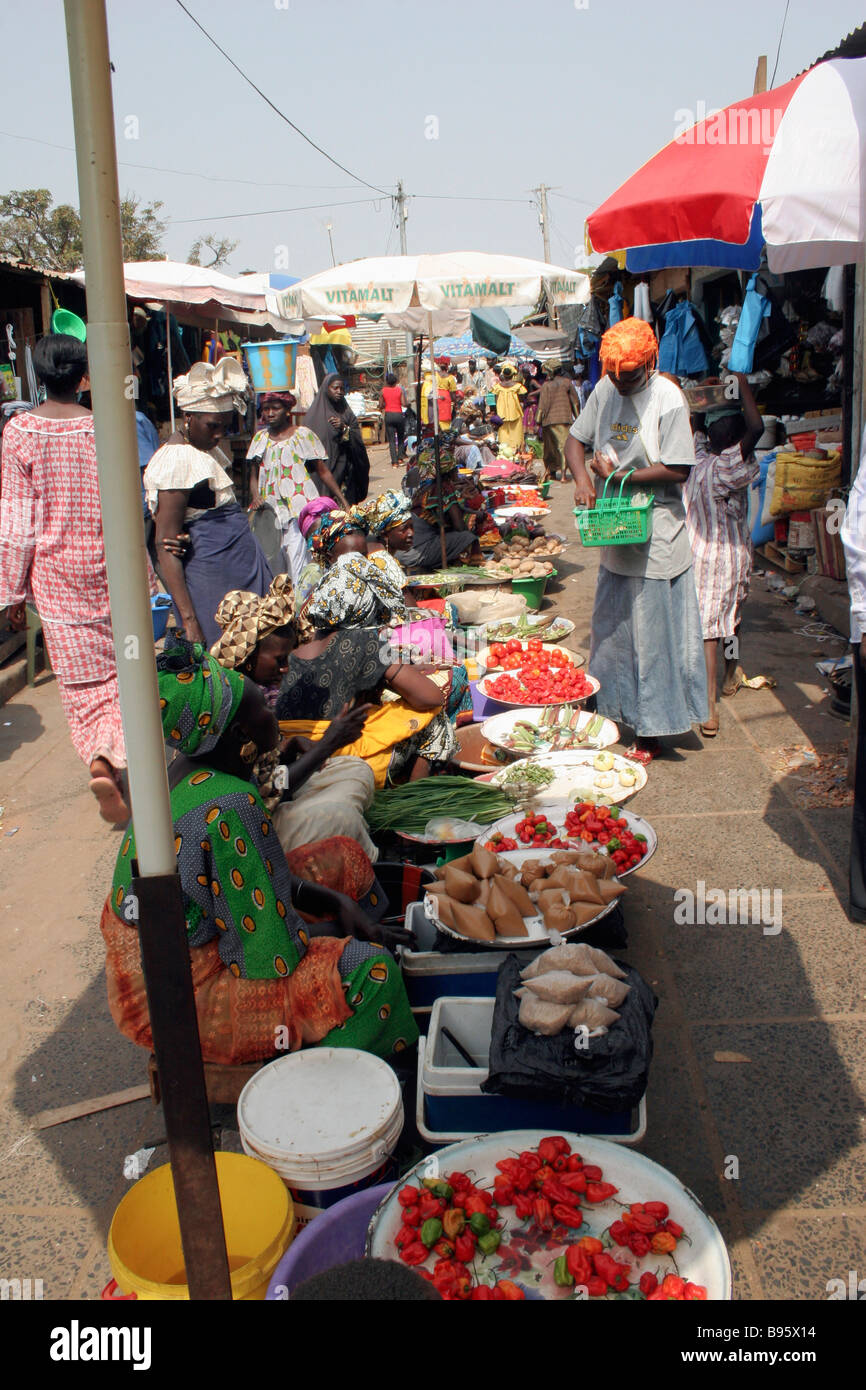 GAMBIA Western Gambia Serekunda Bakau Market Atlantic Road. Busy market ...