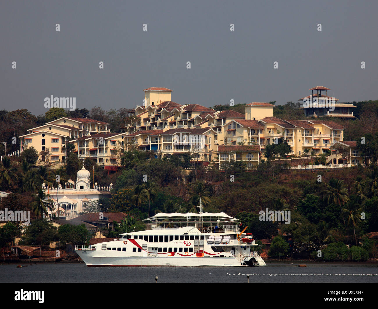 India Goa Panaji Panjim ship on Mandovi River modern architecture Stock ...