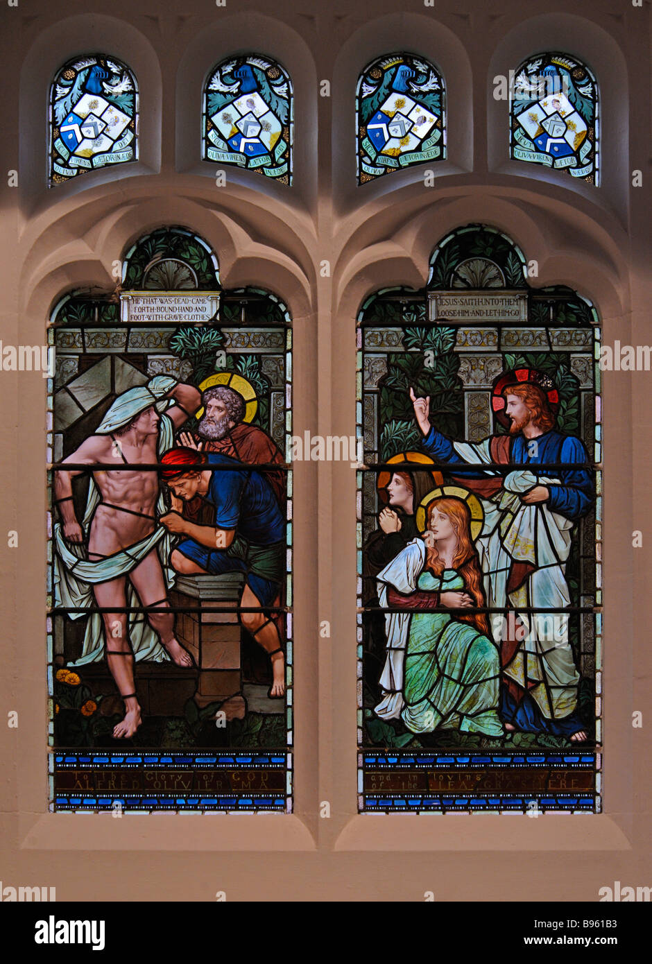 The raising of Lazarus, window by Henry Holiday. Church of Saint Oswald ...