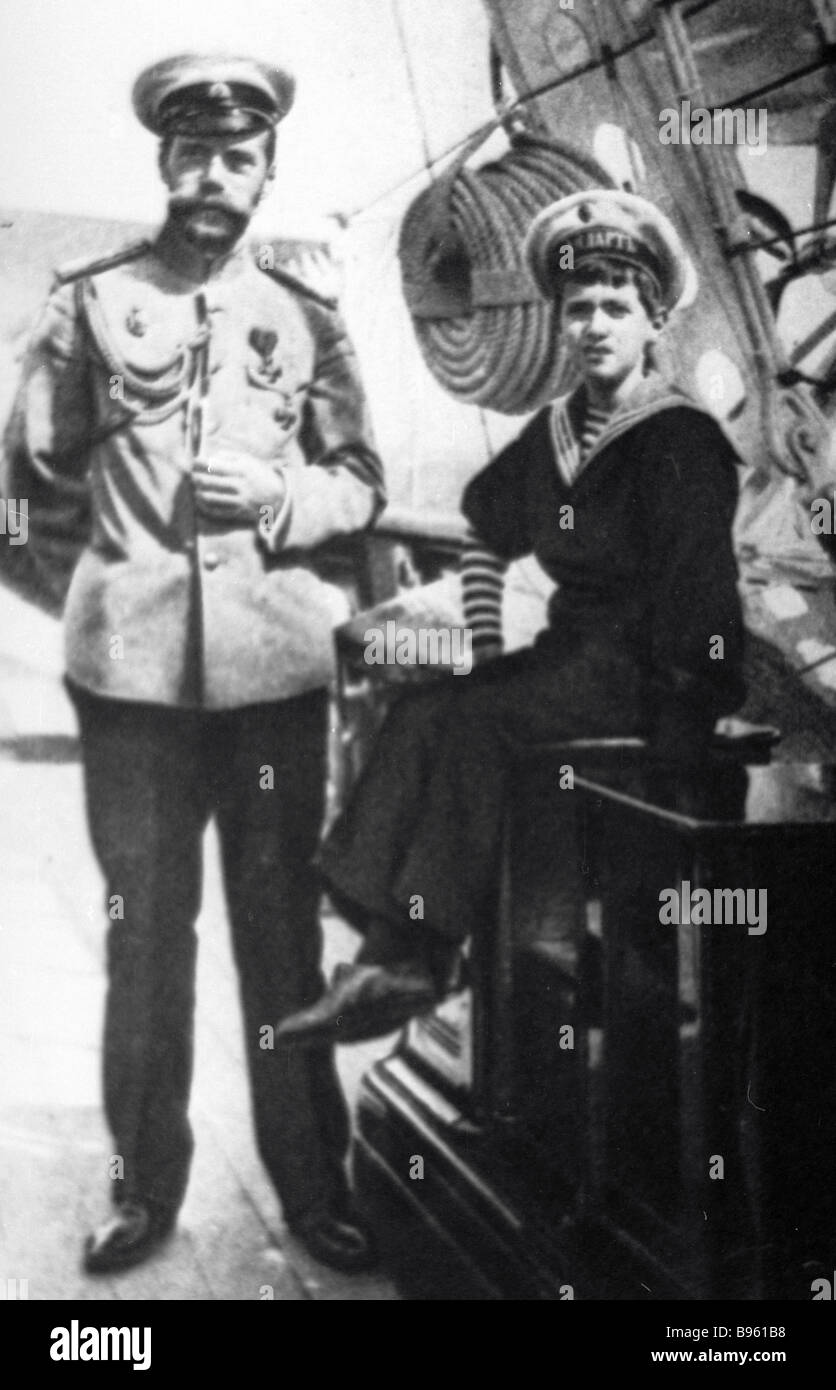 Russian Emperor Nicholas II left and his son Alexei on a ship Stock ...