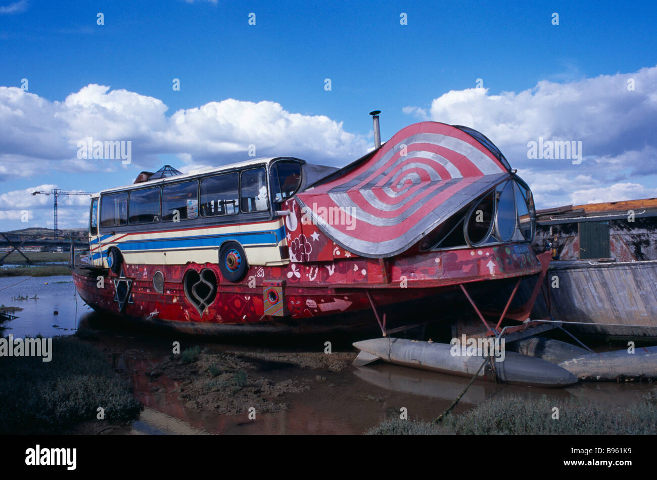 ENGLAND West Sussex Shoreham by Sea Colourful houseboat fabricated with ...