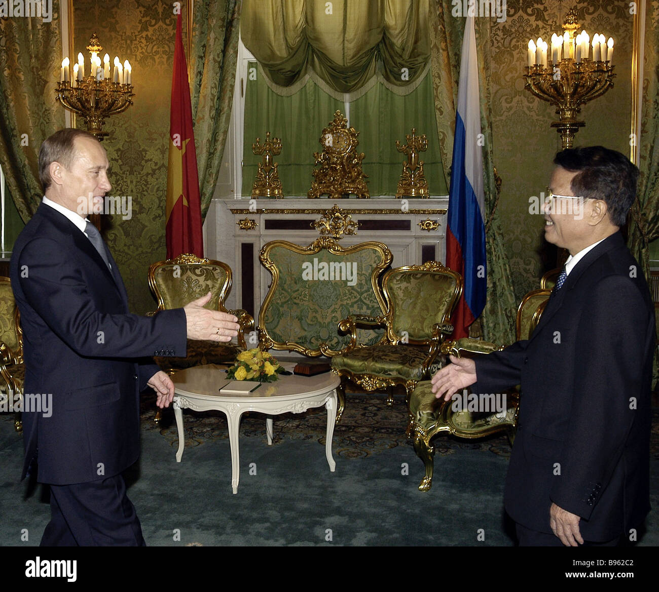 Presidents Vladimir Putin of Russia left and Tran Duc Luong of Vietnam ...