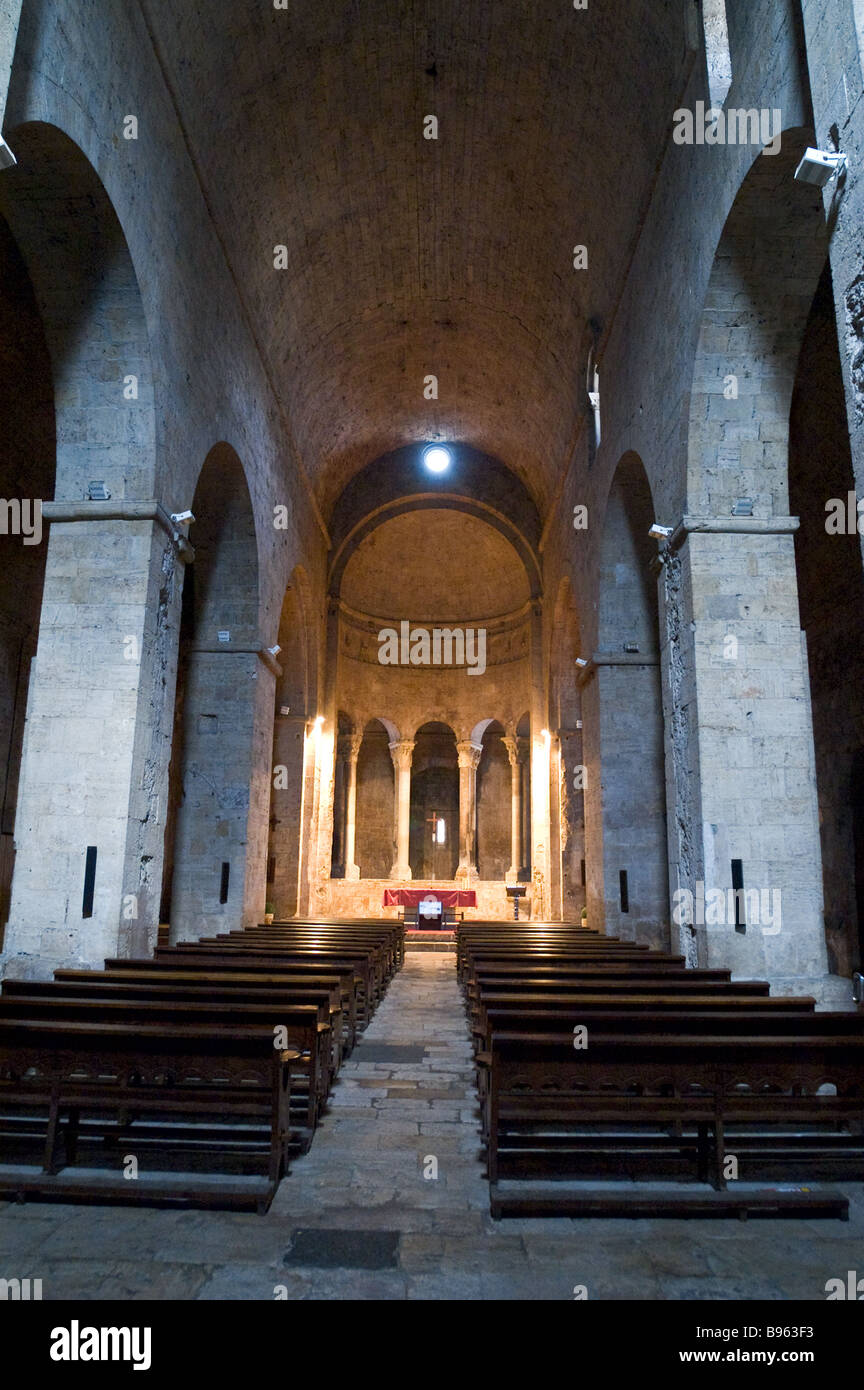 Interior of the 11th-century Romanesque style church Sant Pere. Besalú ...