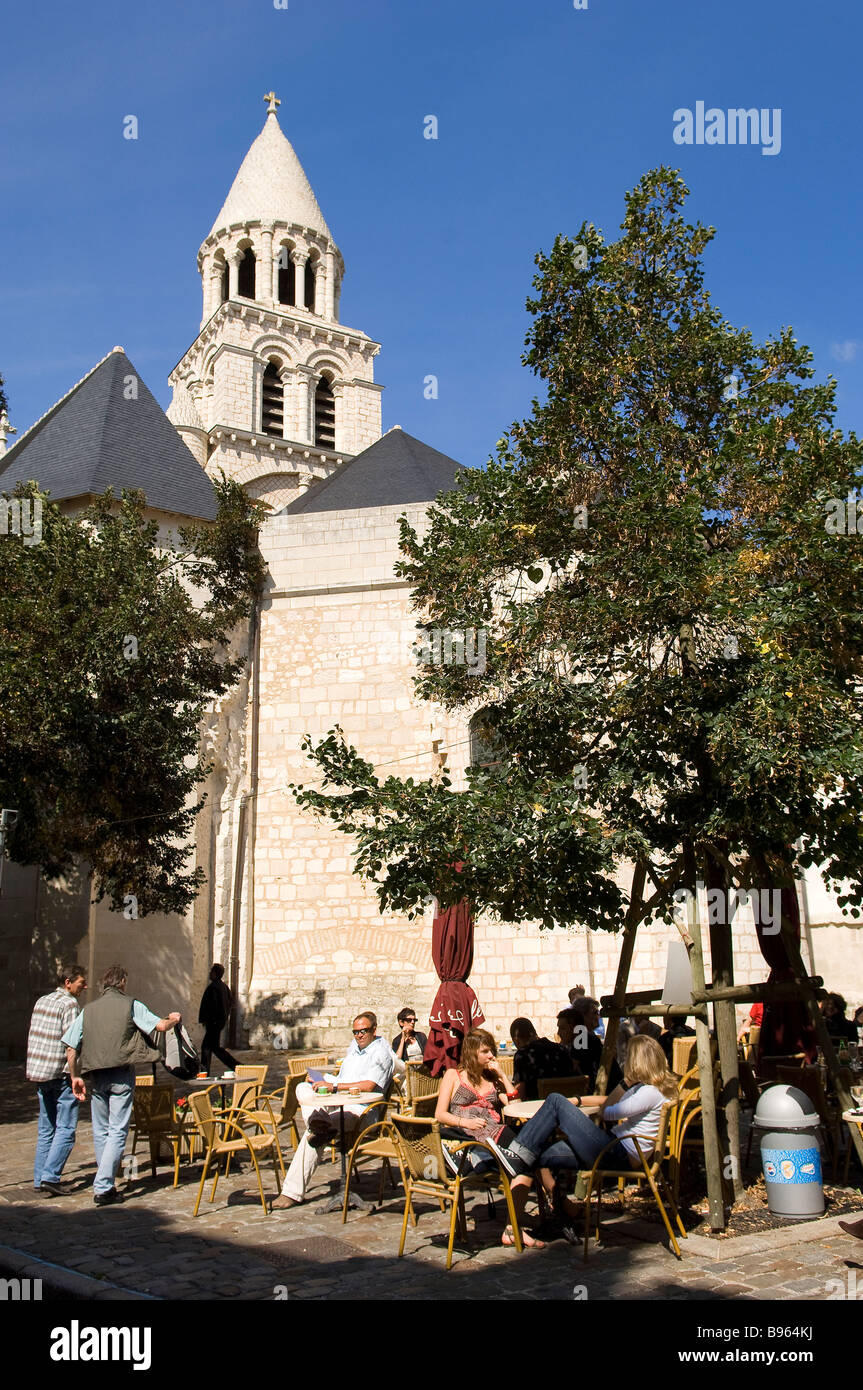 France, Vienne, Poitiers, historic town, terrace of cafe and Market ...