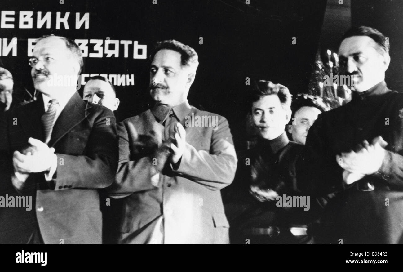 Vyacheslav Molotov left Sergo Ordzhonikidze second left Nikolai Yezhov ...