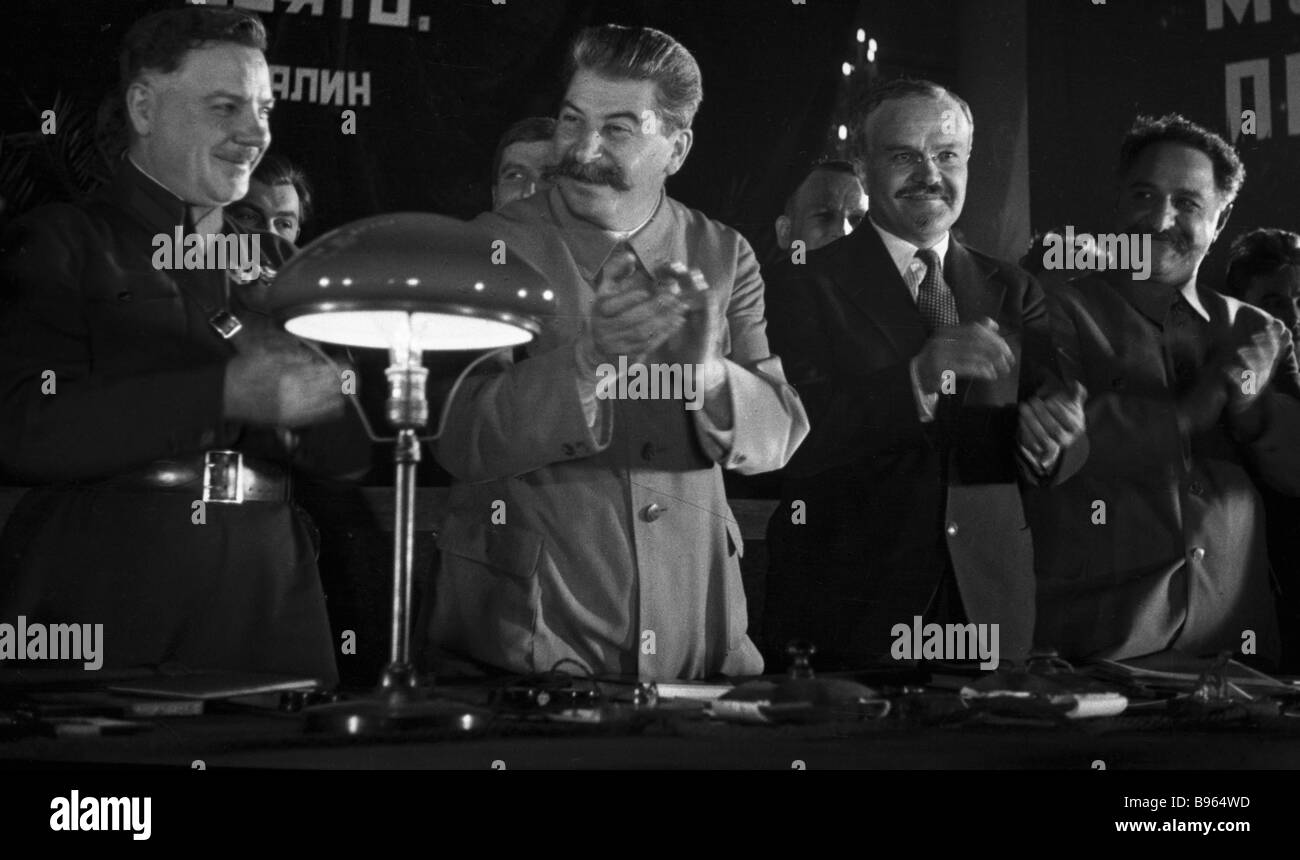 K Voroshilov J Stalin V Molotov and G Ordzhonikidze celebrating the ...