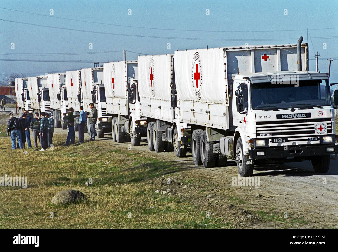 A humanitarian convoy from the International Red Cross on its way to ...