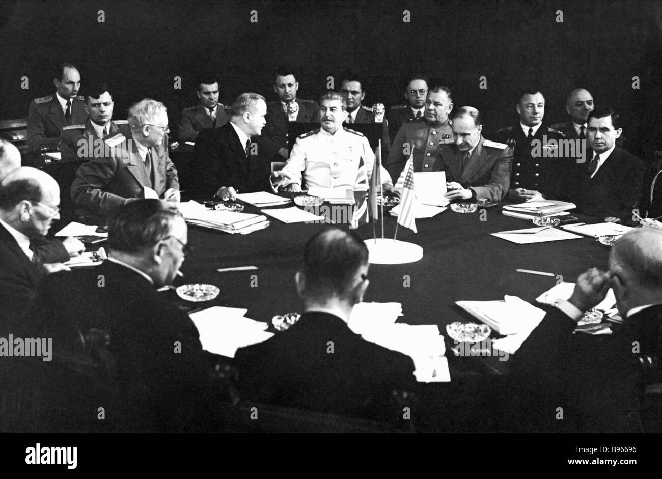 Joseph Stalin center Vyacheslav Molotov left Andrei Vyshinsky right and ...