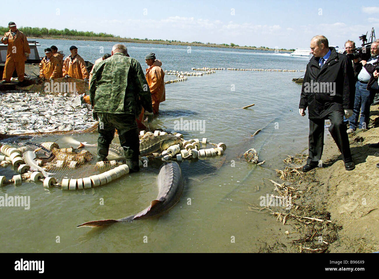 Prime Minister Vladimir Putin visiting a fish farm in the Astrakhan ...
