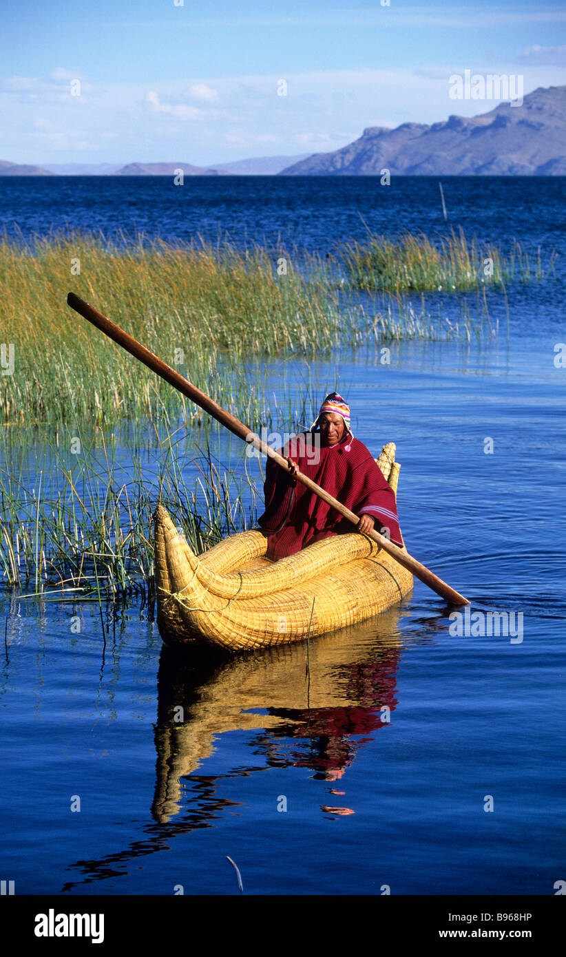 Bolivia, La Paz Department, Titicaca Lake , traditional boat made with ...