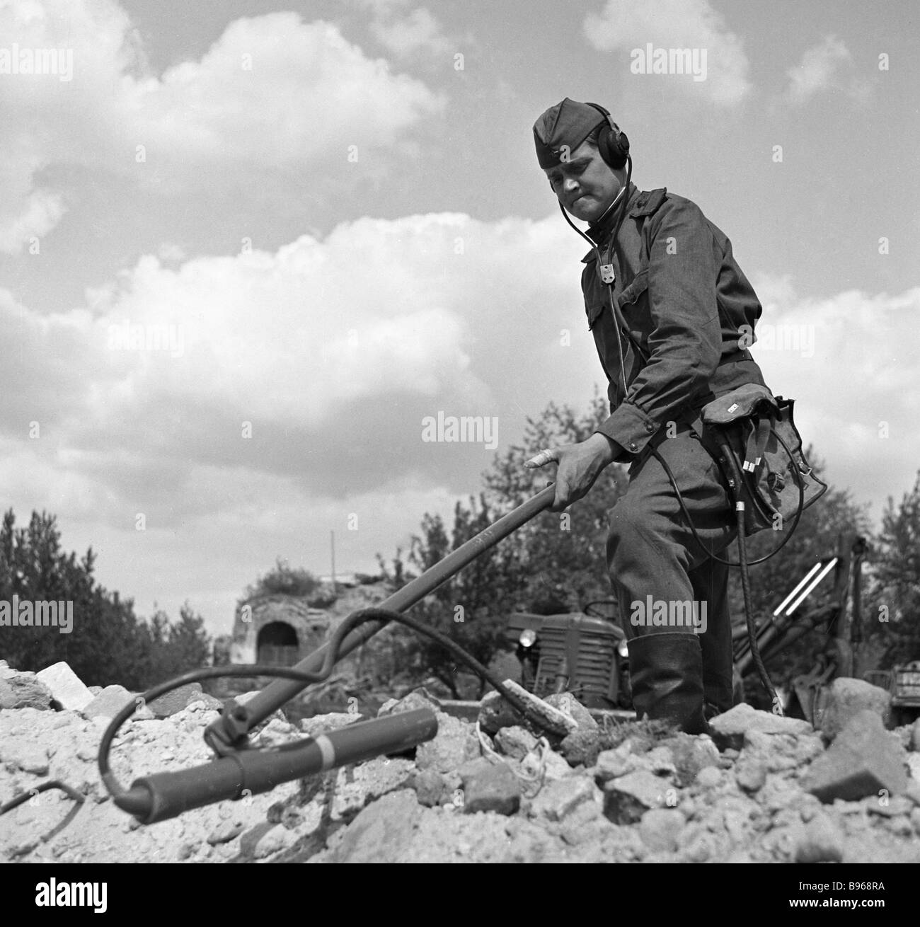 A sapper searching for unexploded mines on the territory of the Brest ...
