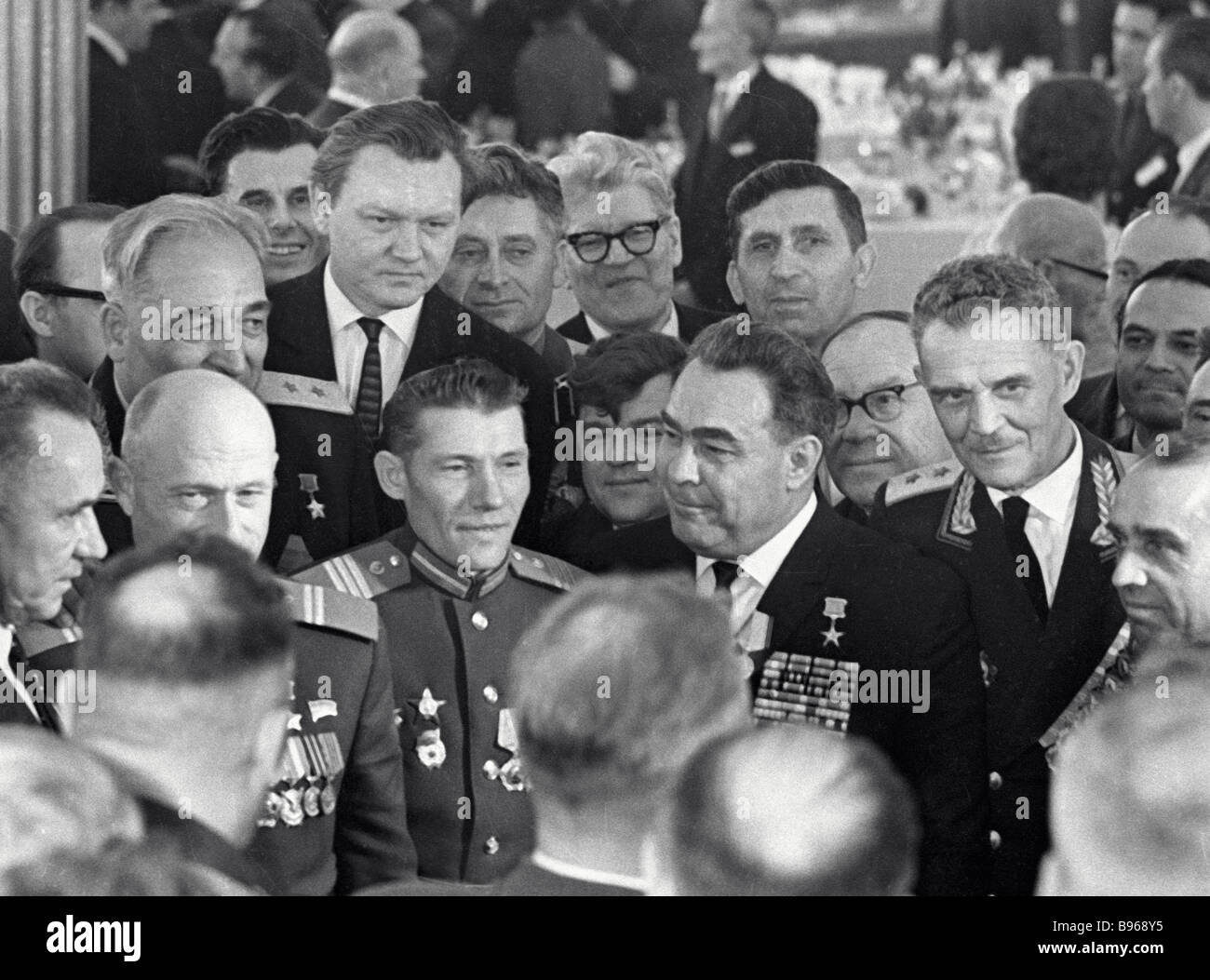 Soviet Communist Party First Secretary Leonid Brezhnev third from right ...