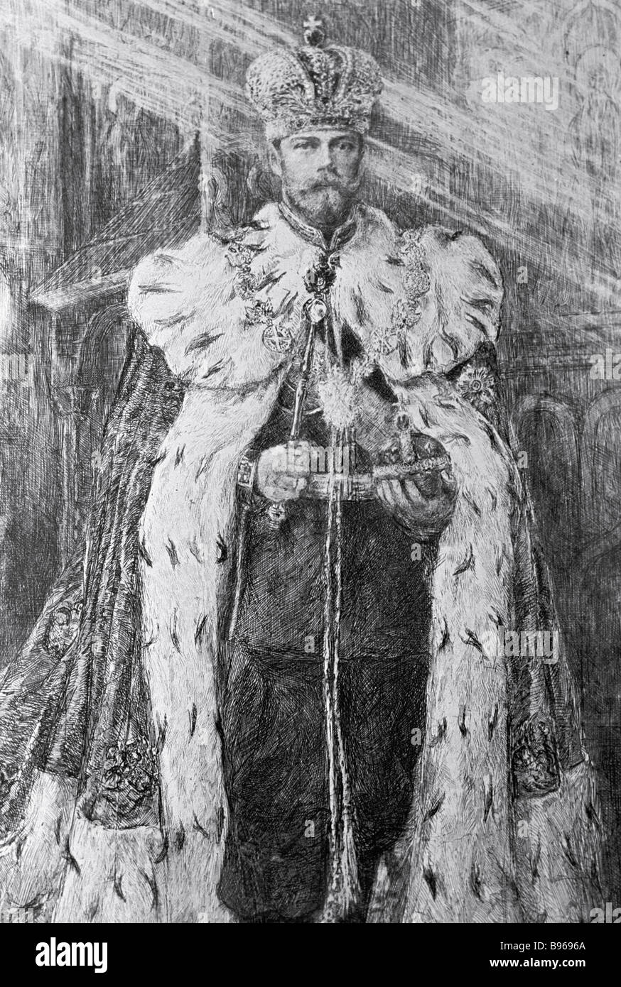 A reproduction of a portrait of Nicholas II in coronation robes An ...