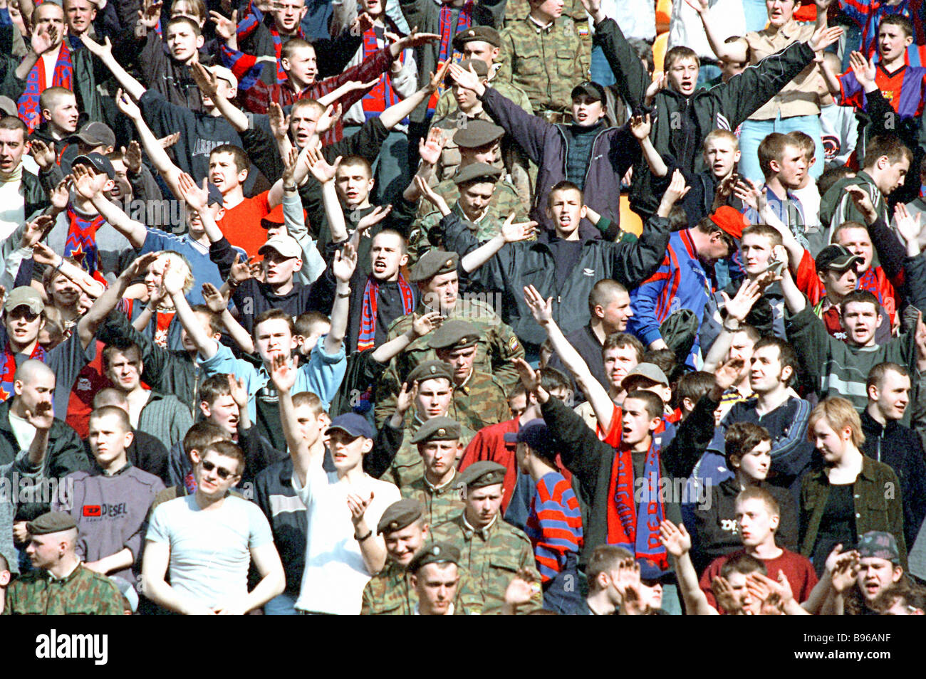 Football fans during a match of Round 8 of the Russian championship ...