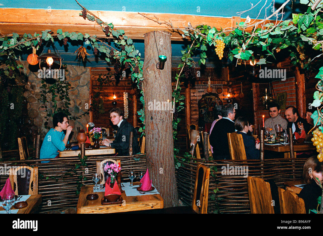 A hall in a Georgian restaurant Genatsvale in Moscow Stock Photo - Alamy