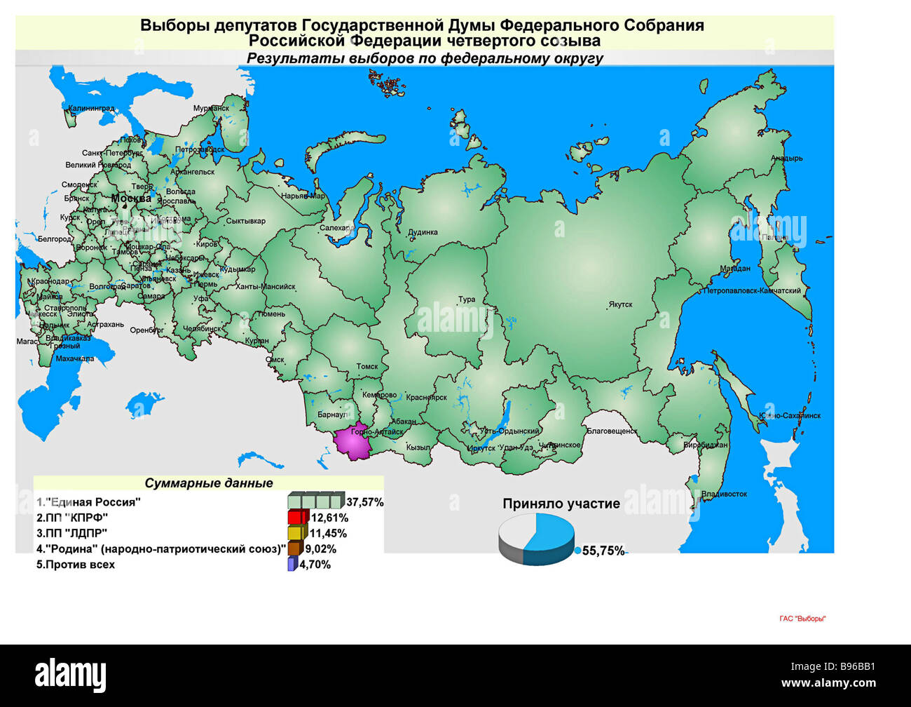 The map presenting the voting results in the regions the forth State ...