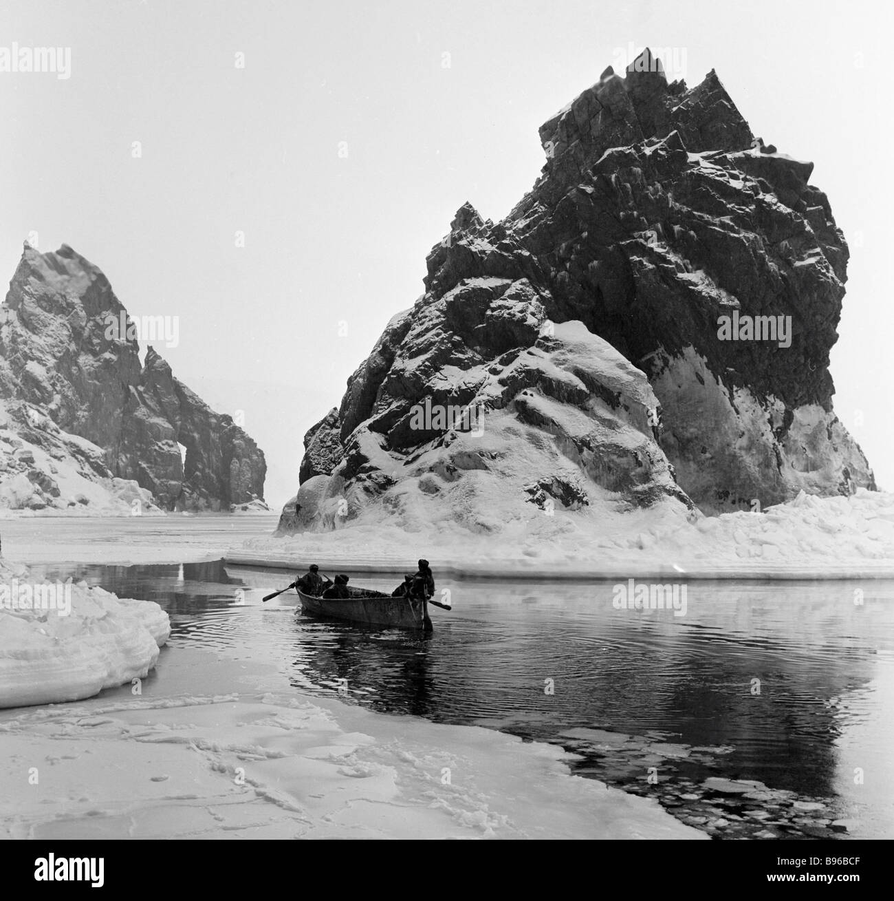 Eskimos from Sireniki village put out on a canoe lined with seahorse ...