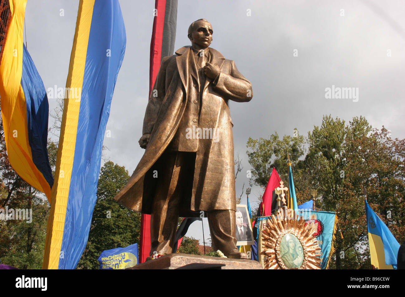 Unveiling a monument to Stepan Bandera the leader of the Organization ...