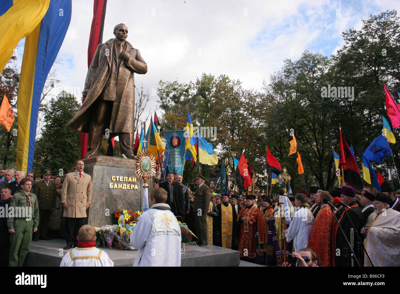 Unveiling a monument to Stepan Bandera the leader of the Organization ...