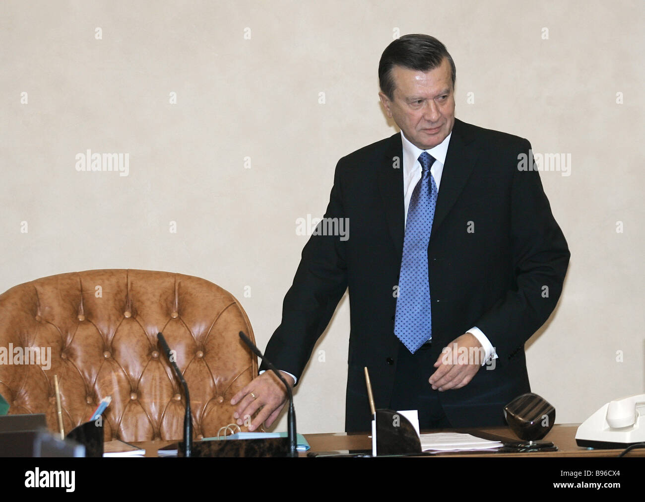 Russian Prime Minister Viktor Zubkov at a cabinet meeting October 25 ...