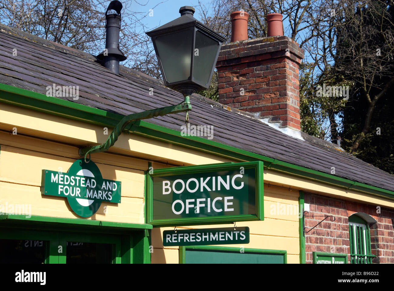 Booking office and refreshment signs with old Southern Railway station ...