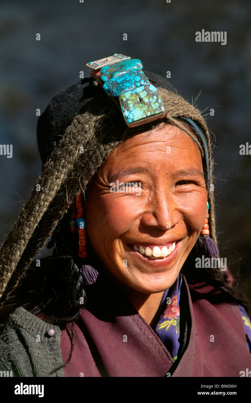 Nepal, Mustang District, Niphu monastery (or Gompa), woman wearing the ...