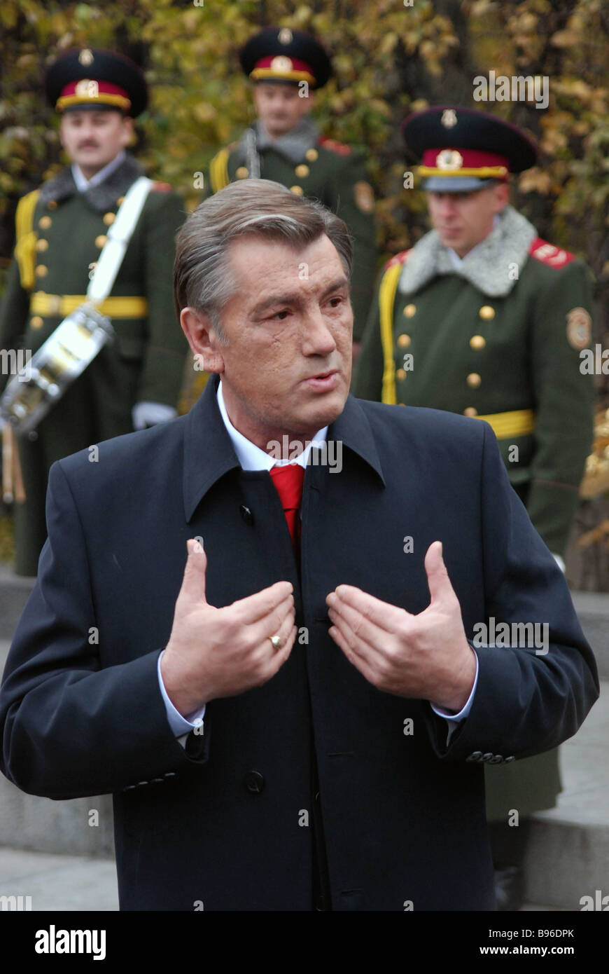 Ukrainian President Viktor Yushchenko attending the ceremony of laying ...