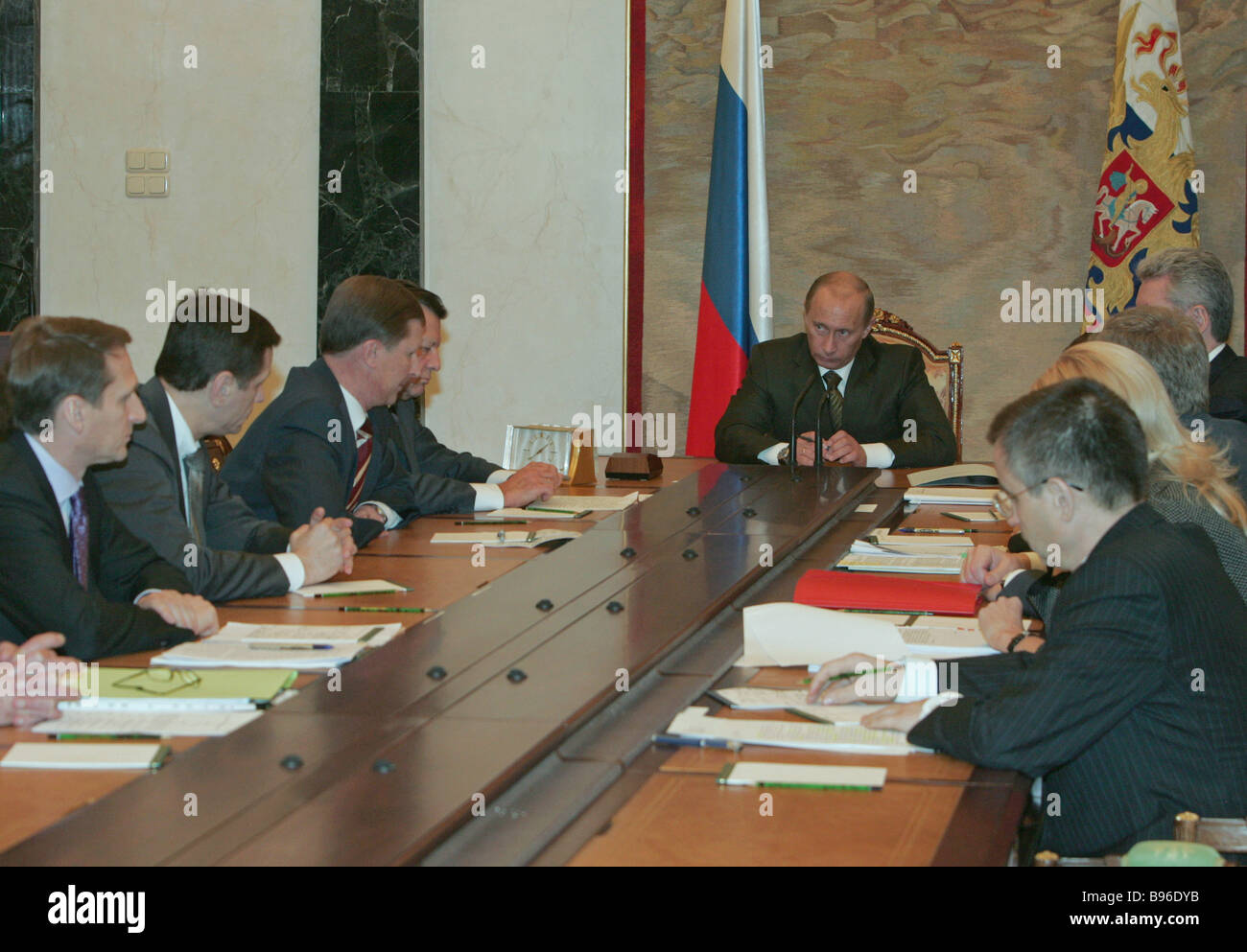 Russian President Vladimir Putin center in the Kremlin at a cabinet ...
