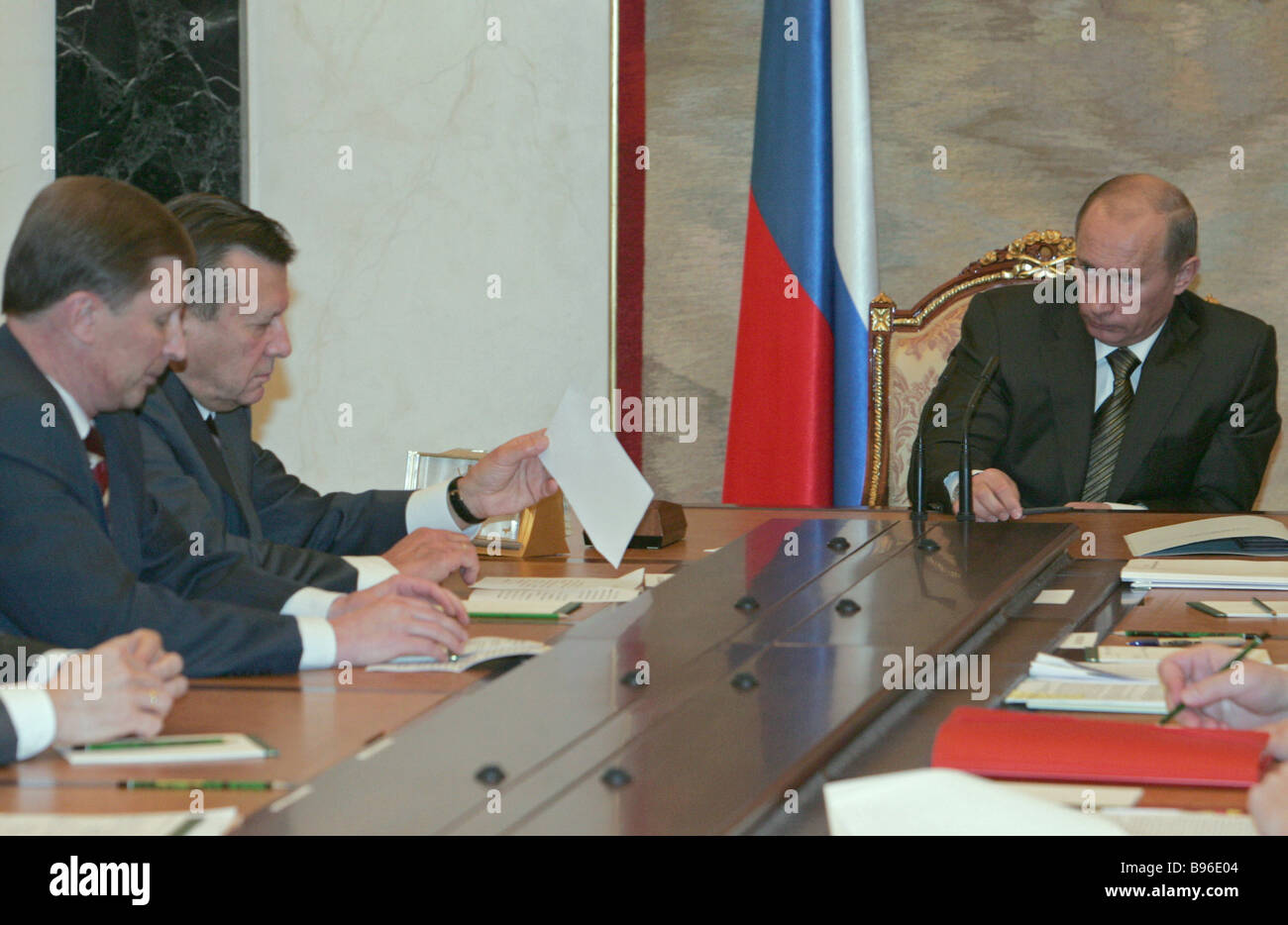 First Deputy Prime Minister Sergei Ivanov Prime Minister Viktor Zubkov and Russian President ...