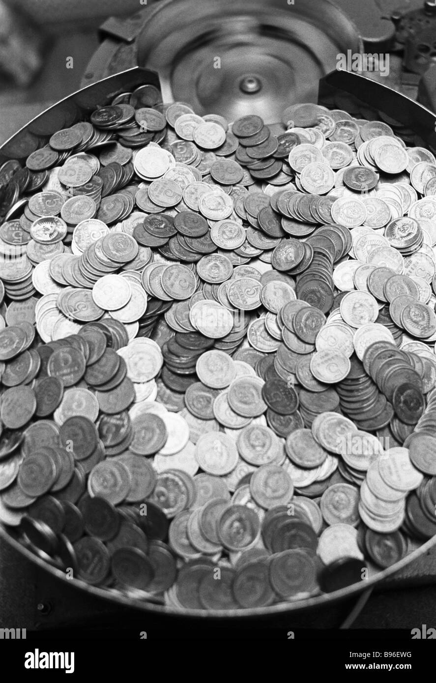 Soviet-era five kopeck coins. In Soviet times, one trip in the Moscow ...