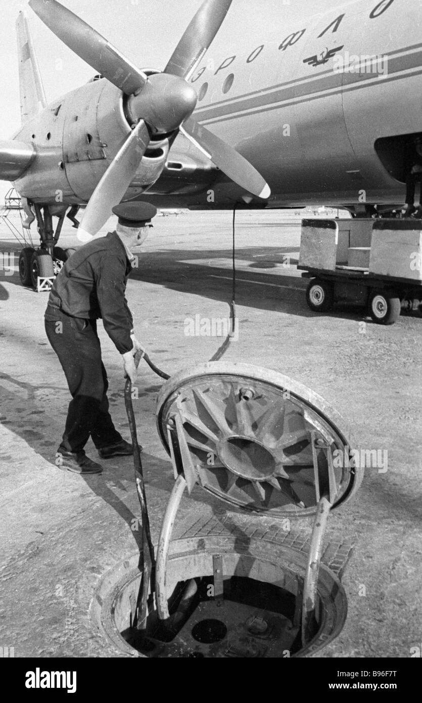 Fuelling the aircraft from an underground bunker Domodedovo Airport ...