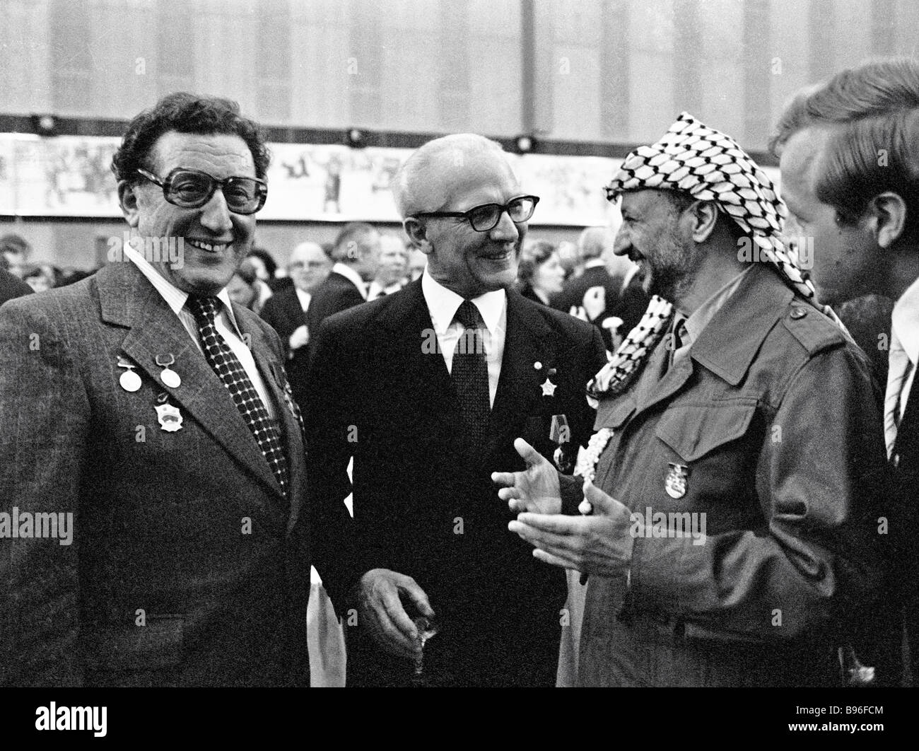 Palestine Liberation Organisation chairman Yasser Arafat second right ...