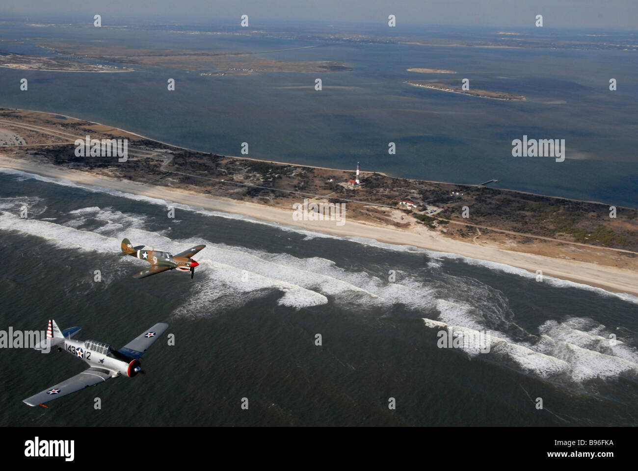 Antique planes flying over Robert Moses state park on Fire Island Long ...