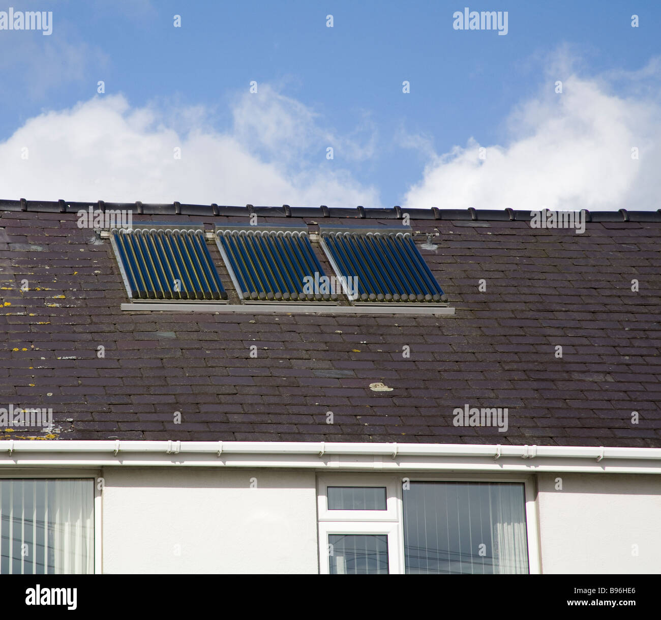 North Wales March A set of three evacuation tube solar panels on the ...