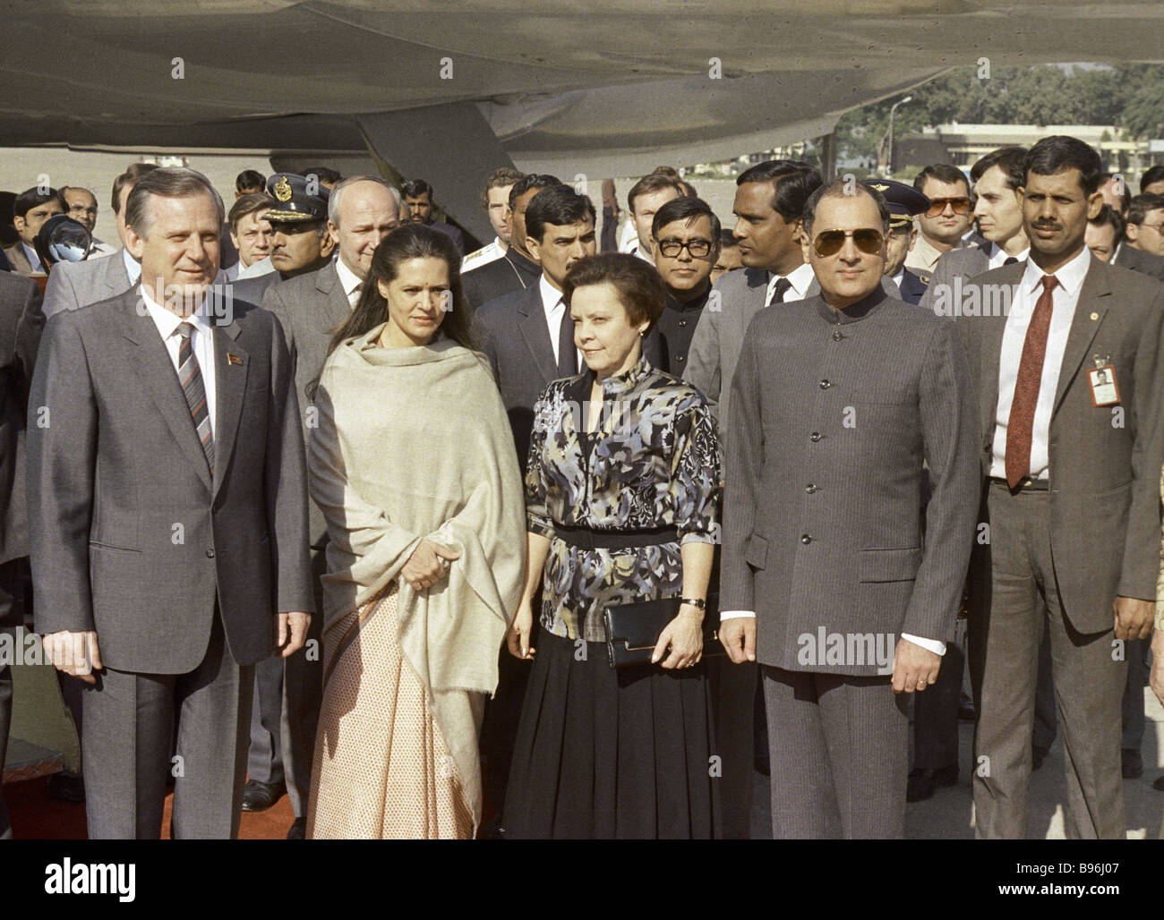 Rajiv Gandhi India s prime minister first right and Nikolai Ryzhkov ...