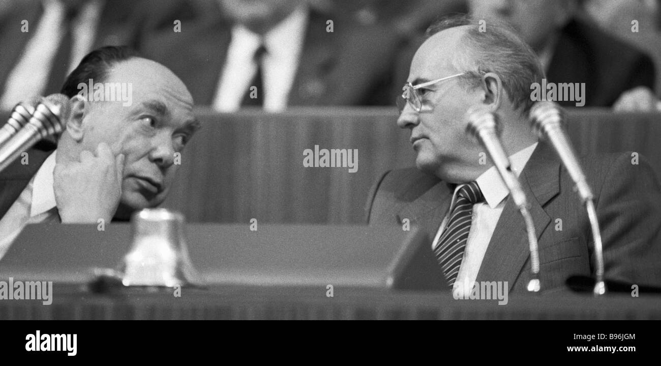 General Secretary of the Soviet Communist Party Mikhail Gorbachev right ...