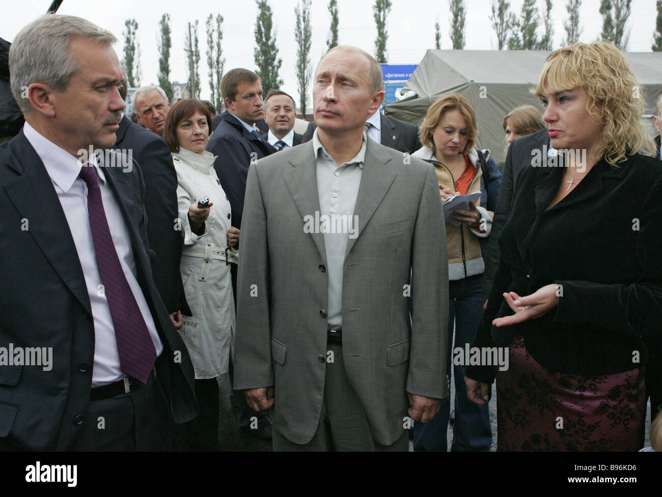 From left to right foreground Belgorod Region Governor Yevgeny Savchenko and President Vladimir ...
