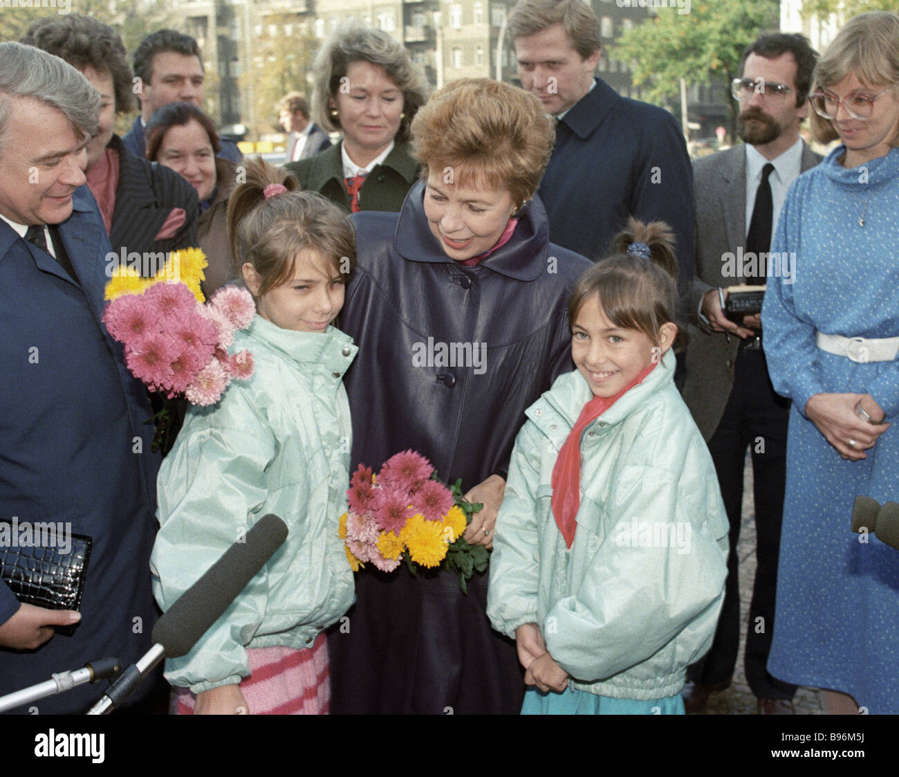 Raisa Gorbachev center with Berliners during a visit by General ...
