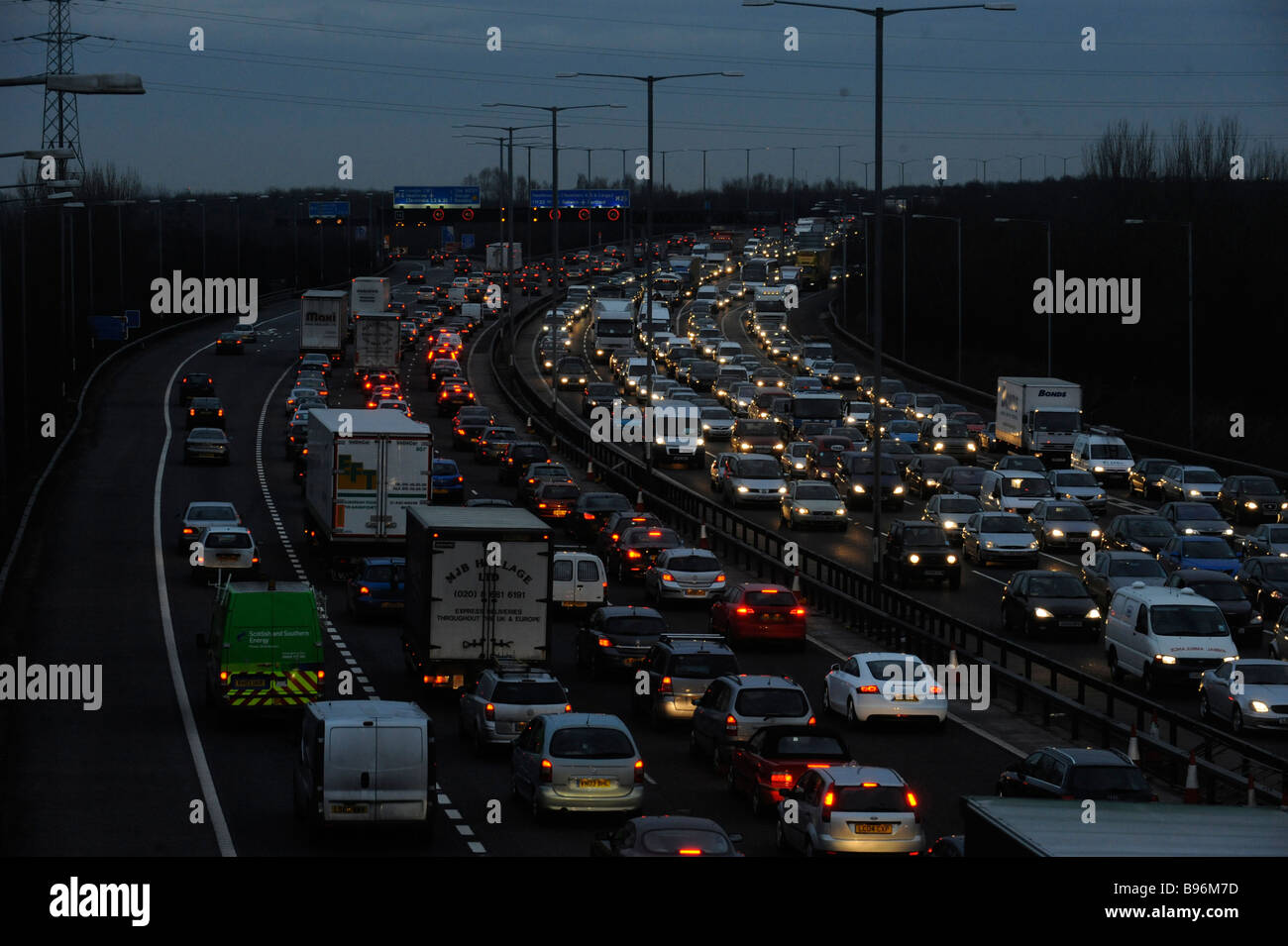 8 lane section of M 25 motorway in London, where it joins the M4 Stock ...