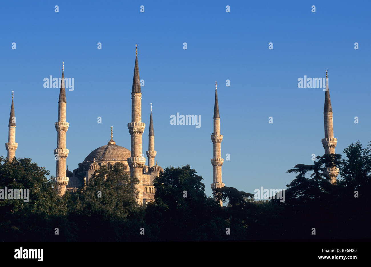 Blue mosque showing its six minarets in Istanbul, Turkey Stock Photo ...