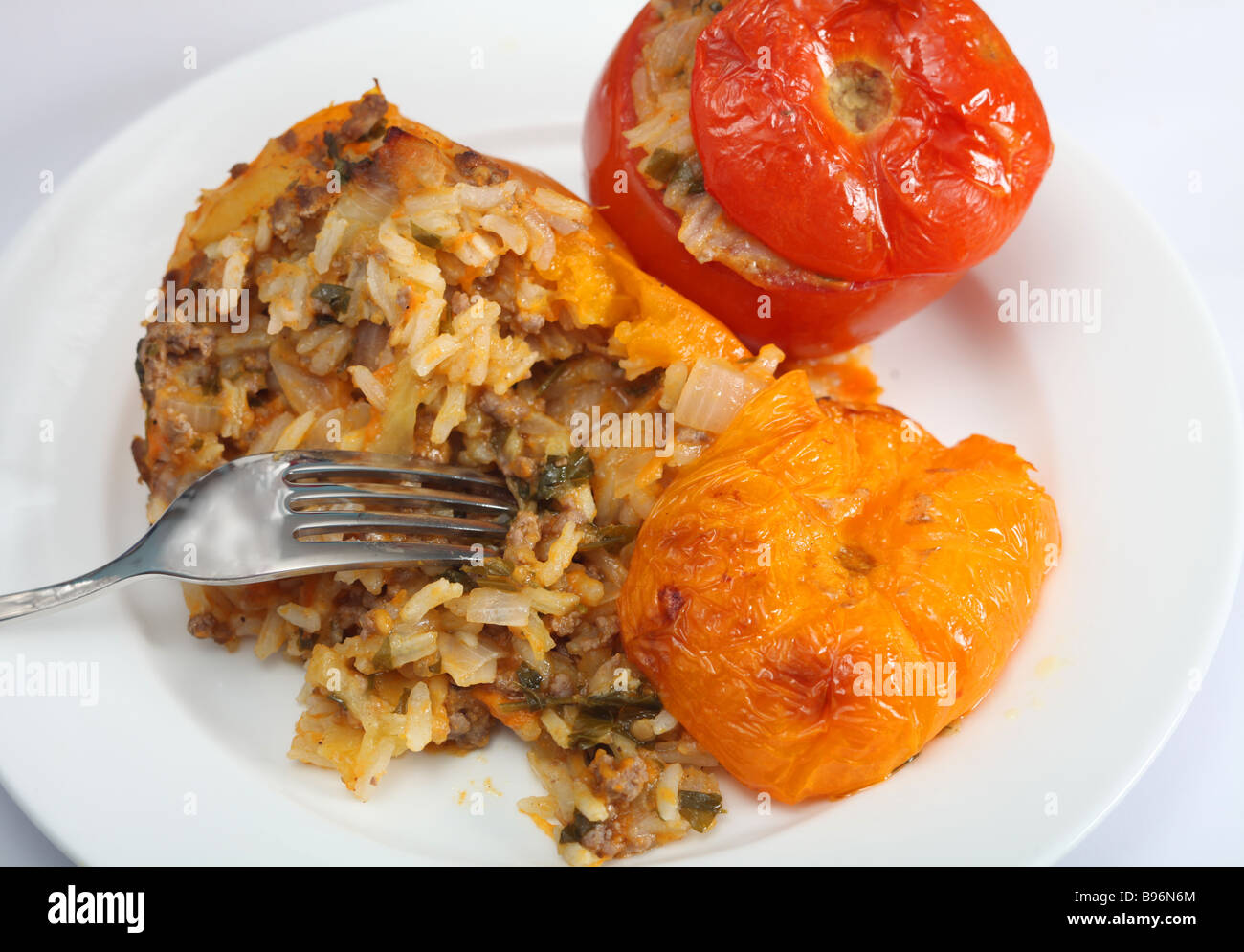 A plate of traditional Greek style stuffed vegetables fresh from the ...