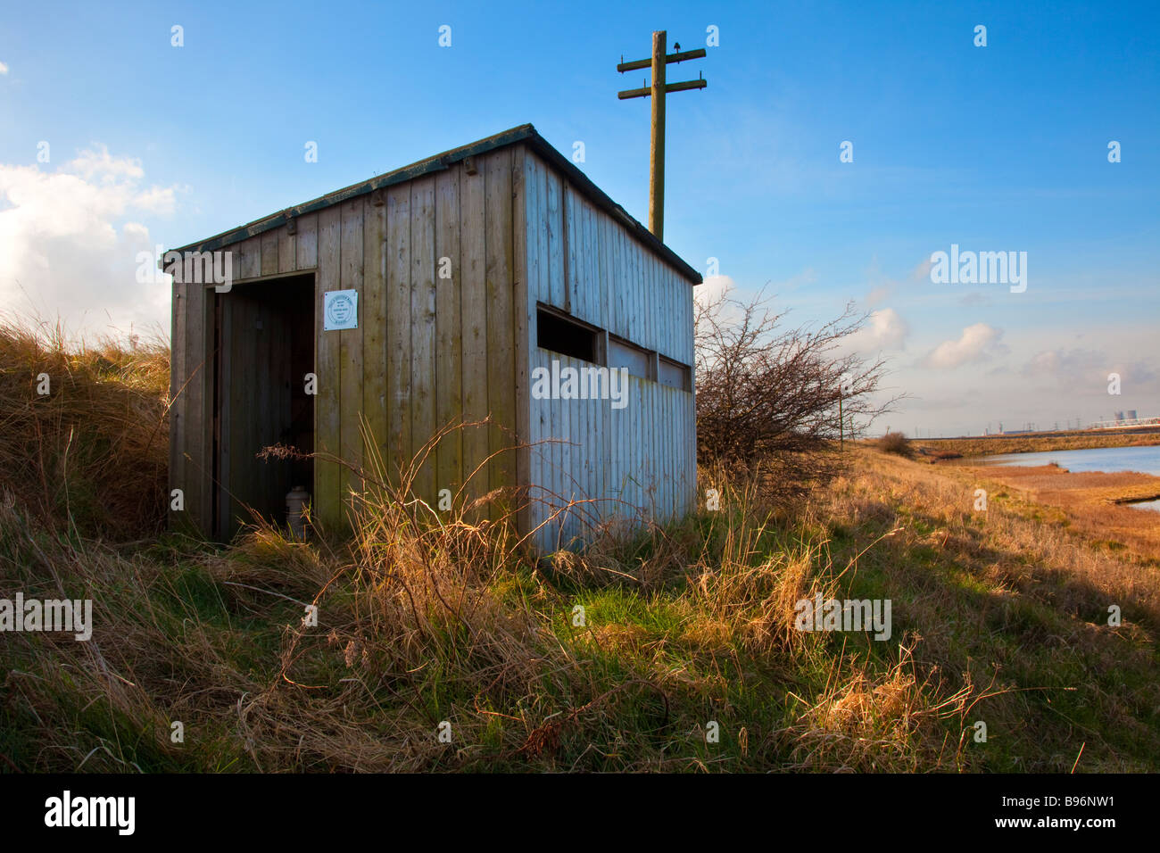 Bird watchers wooden hide on Seal Sands an extensive area of intertidal ...