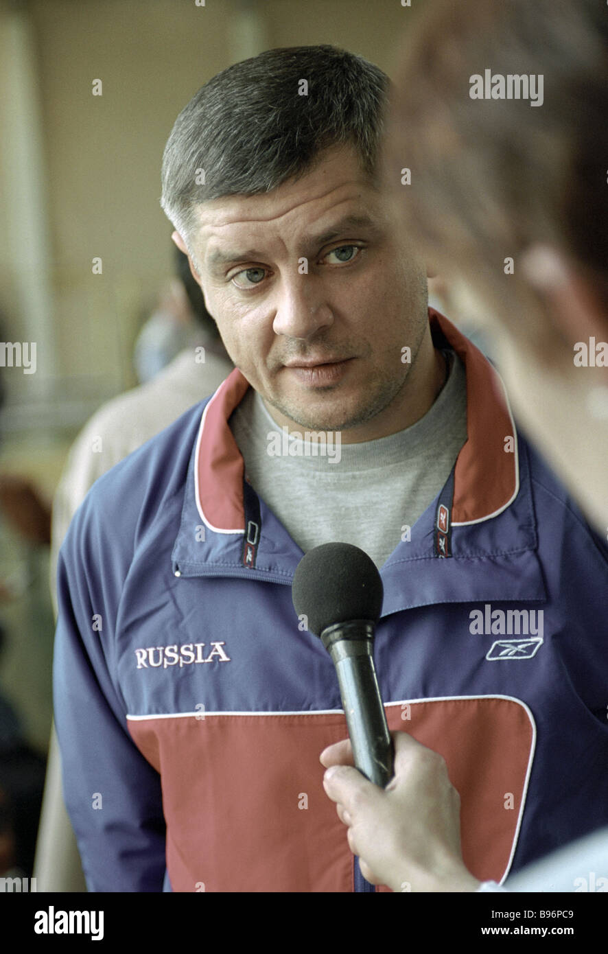 Member of the Russian trampoline team Aleksander Moskalenko giving an ...