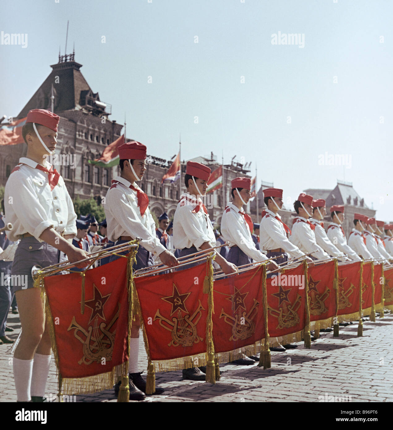 Young Pioneers during a parade on Day of the Young Pioneer Organization ...