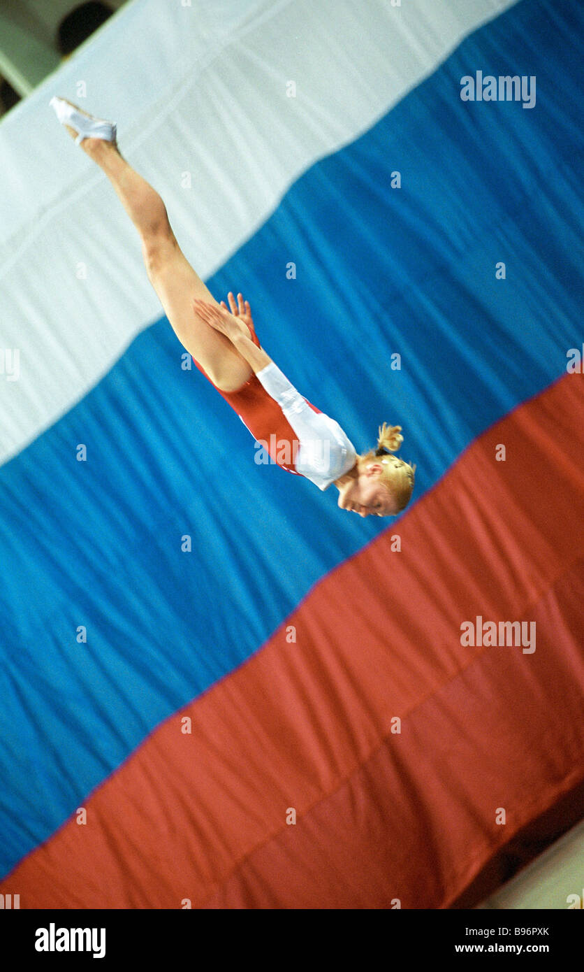 World Cup trampoline jumping competition Stock Photo - Alamy