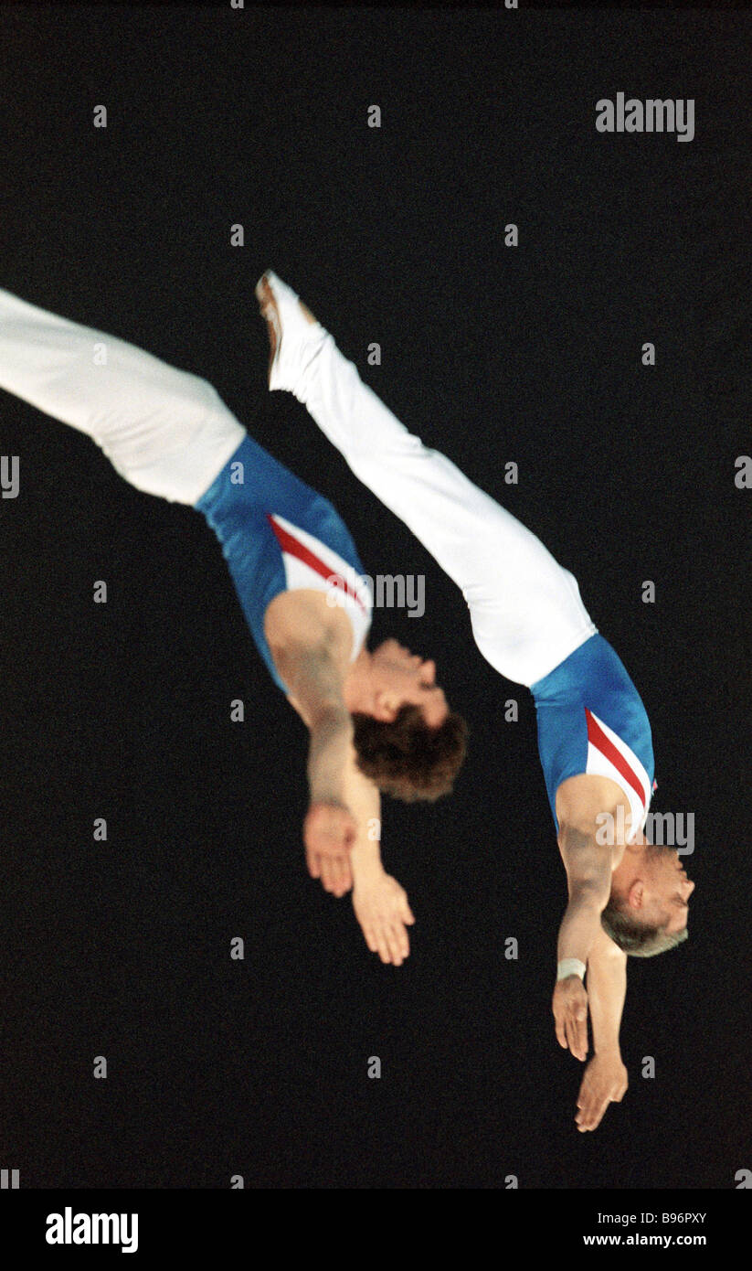 World Cup trampoline jumping competition Stock Photo - Alamy