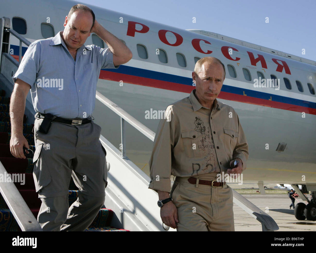 From left to right Albert II the Prince of Monaco and Russian President ...